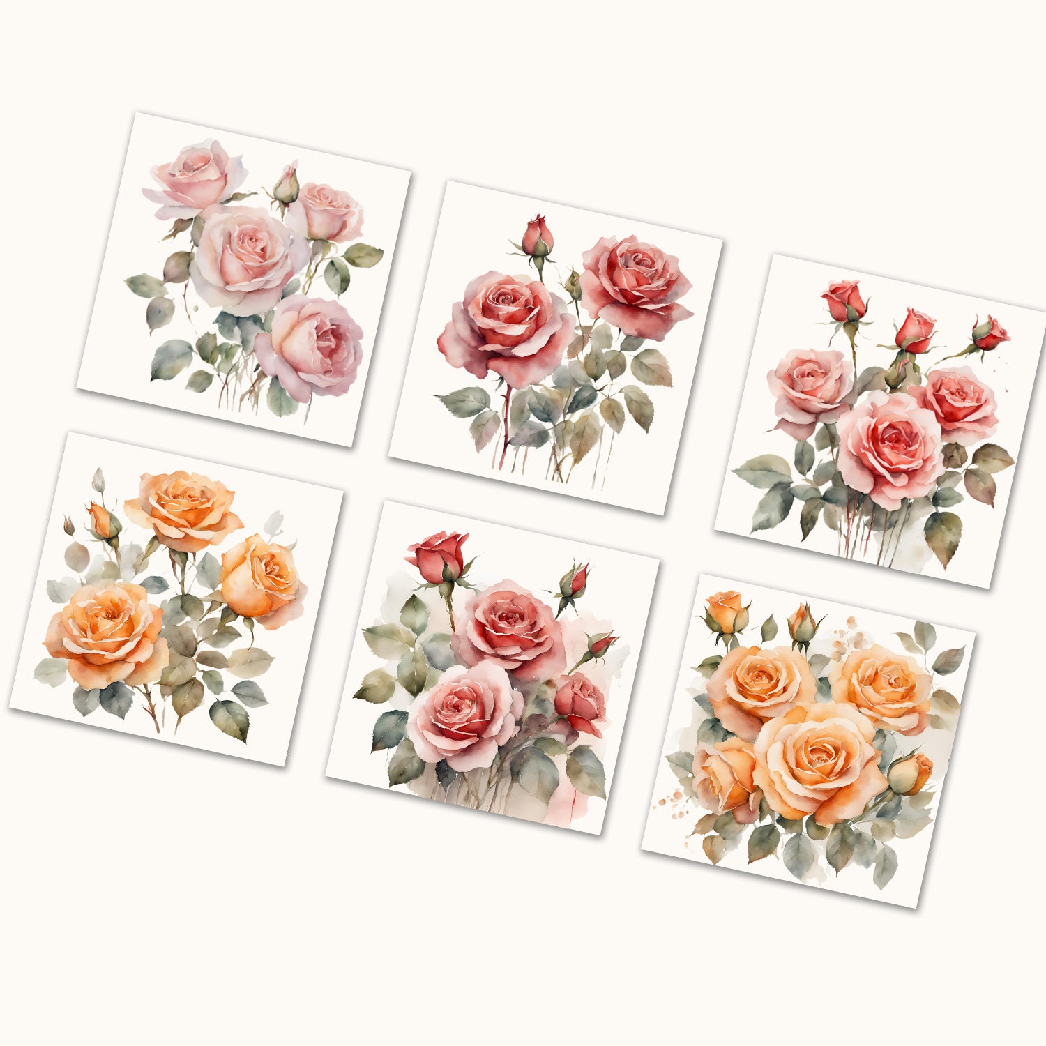 Peony Roses Watercolor Clipart, Scrapbook Images, Home Decor, Wall Art ...