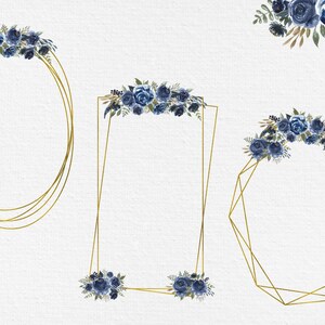 Navy Blue Watercolor Flowers Frames, Geometric Gold Frames, Blue Gold ...