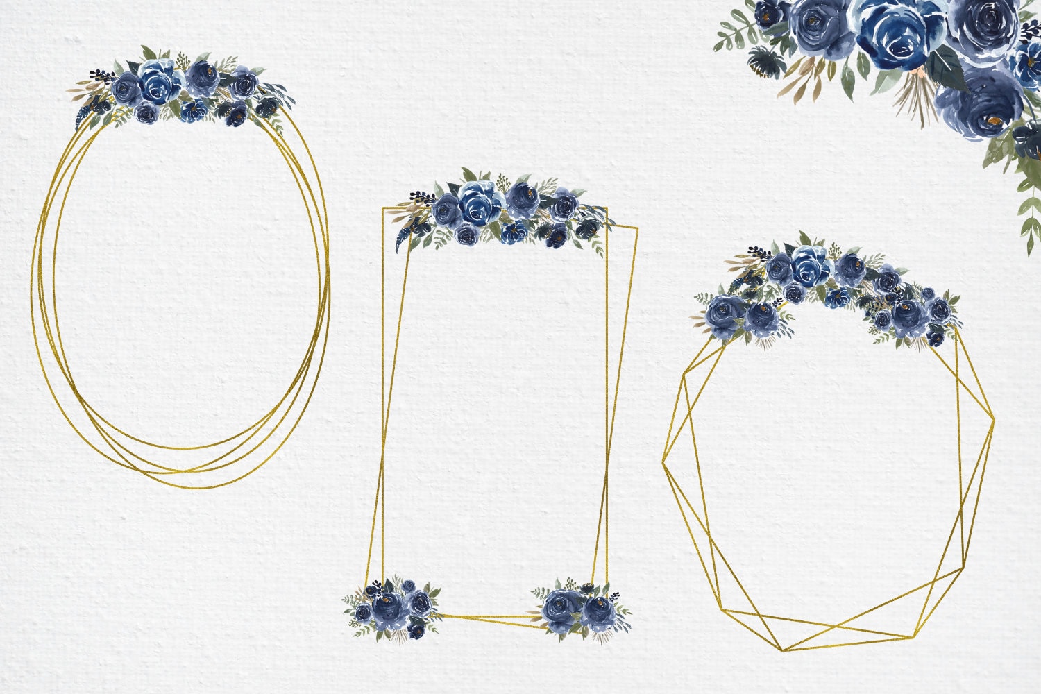 Navy Blue Watercolor Flowers Frames Geometric Gold Frames | Etsy