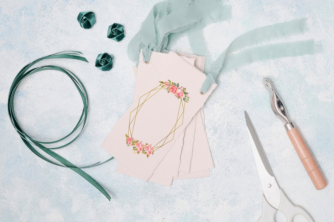 Pink Romantic Geometric Gold Frames Floral Crystal Frames | Etsy