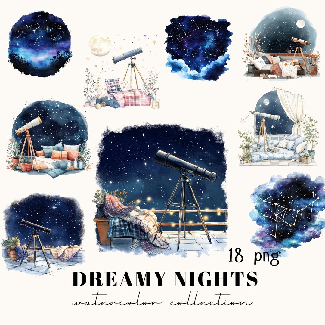 Dreamy Night Watercolor Clipart – 18 Celestial Pngs, Stars ...