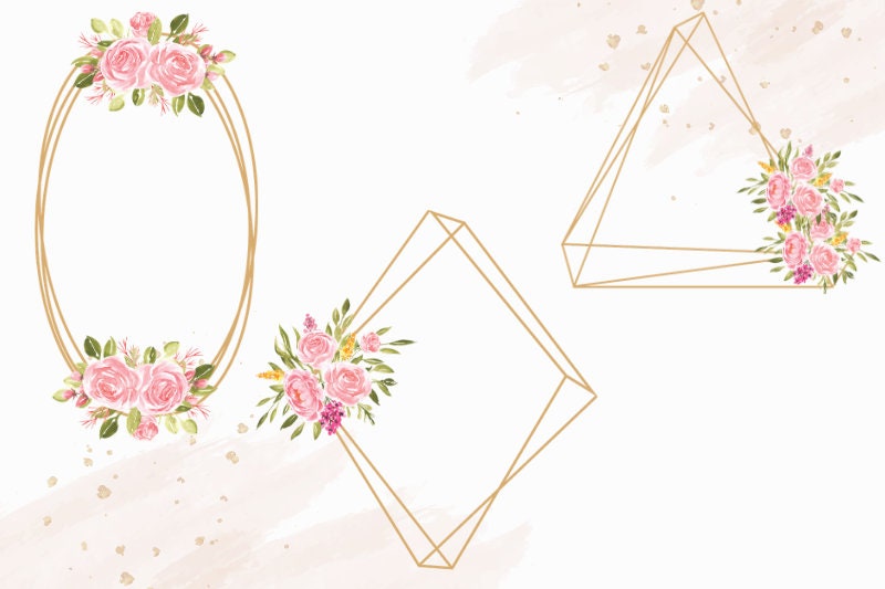 Geometric Frames, Frames With Pink Peonies Watercolor, Frames With ...