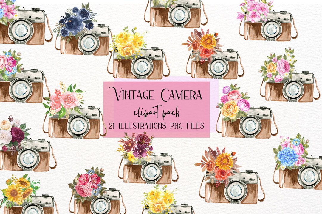 Floral Vintage Camera, Retro Watercolor Photo Tape, Vintage Travel ...
