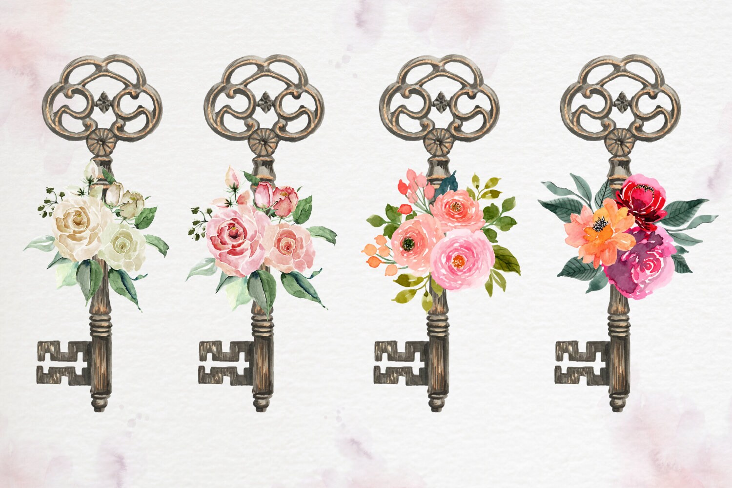 Watercolor Keys, Boho Keys Illustrations, Old Key Clipart, Antique Keys ...