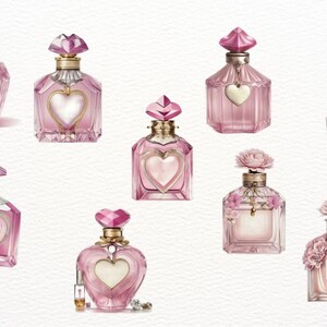 Watercolor Heart Shaped Pink Perfume Bottles Clipart - Etsy