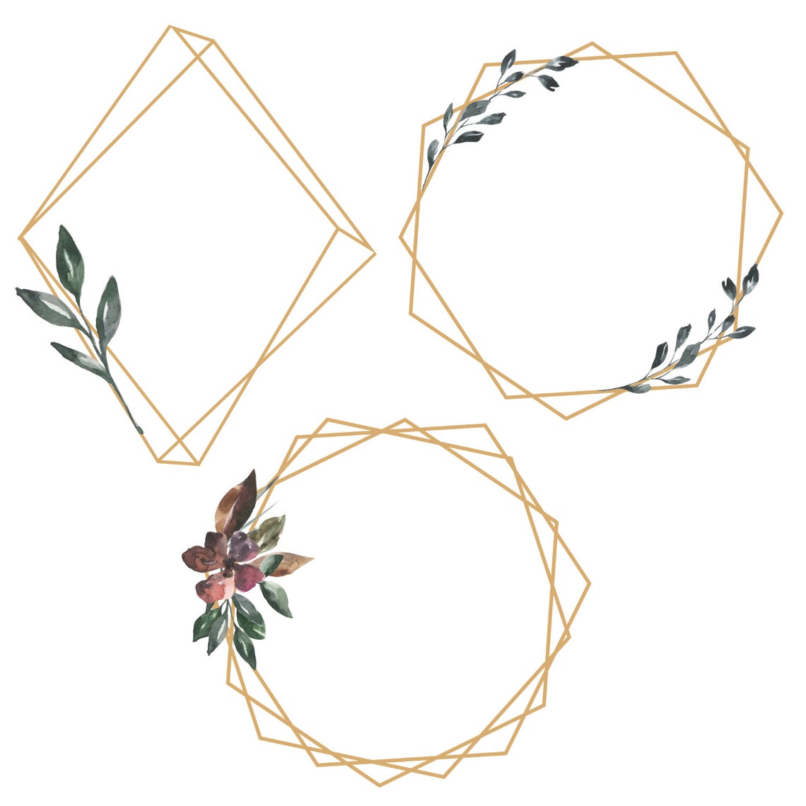 Elegant Minimal Geometric Frames Botanical Watercolor Frames | Etsy