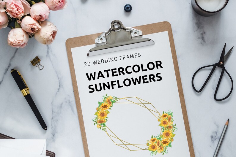 Sunflowers Geometric Gold Frames, Summer Crystal Frames, Wedding ...