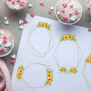 Sunflowers Geometric Gold Frames, Summer Crystal Frames, Wedding ...