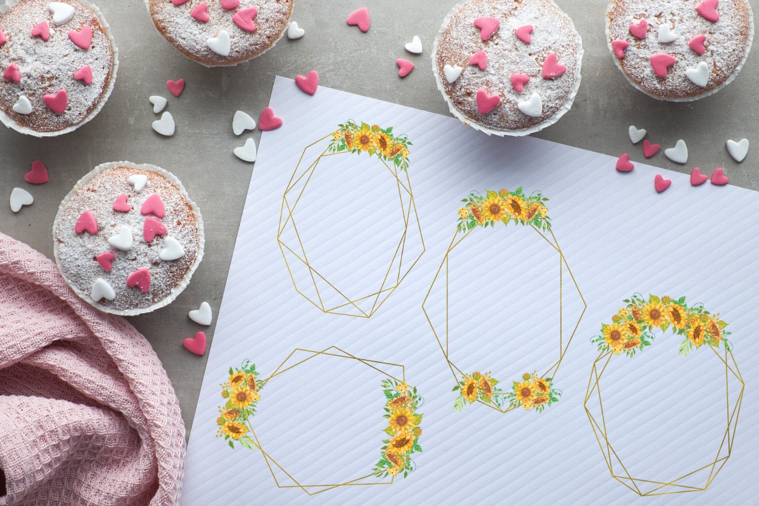 Sunflowers Geometric Gold Frames, Summer Crystal Frames, Wedding ...