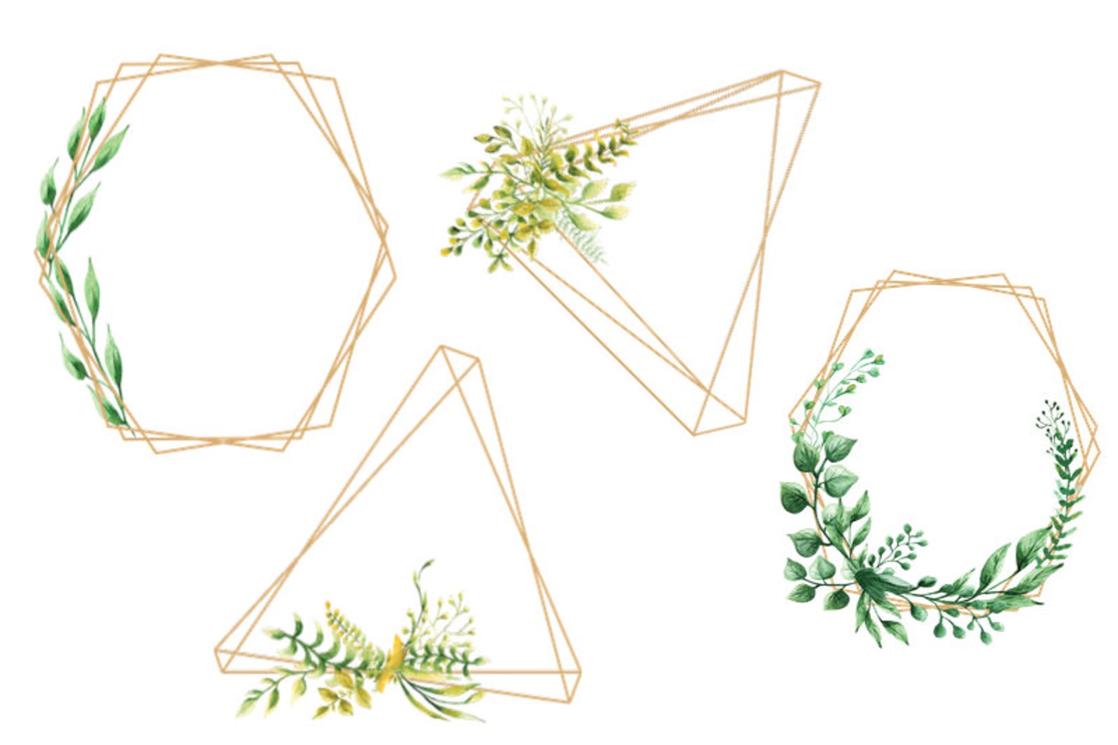 Minimal Geometric Frames, Botanical Watercolor Frames Clipart, Green ...