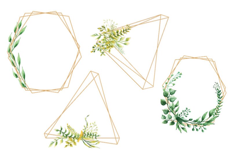 Minimal Geometric Frames, Botanical Watercolor Frames Clipart, Green ...