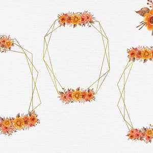 Fall Flowers Watercolor Frames, Geometric Gold Frames, Yellow Gold ...