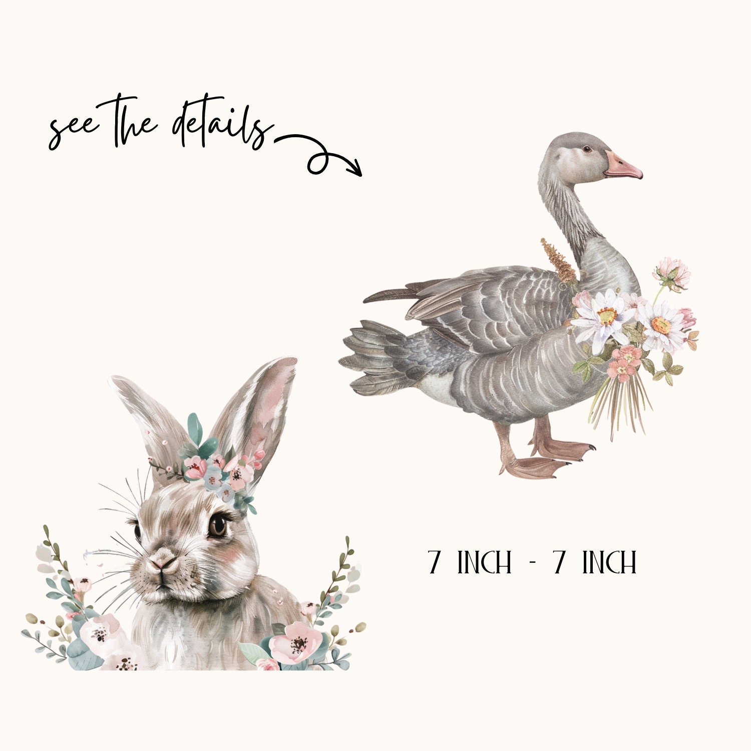 Shabby Shic Animals, Watercolor Clipart, Clipart Bundle, Boho Flowers ...