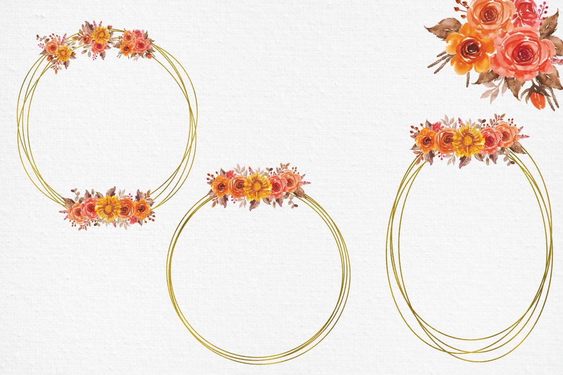Fall Flowers Watercolor Frames Geometric Gold Frames Yellow - Etsy
