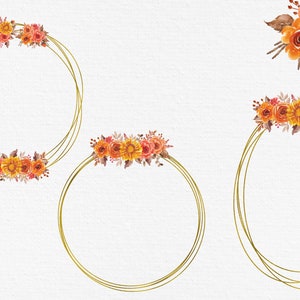 Fall Flowers Watercolor Frames, Geometric Gold Frames, Yellow Gold ...
