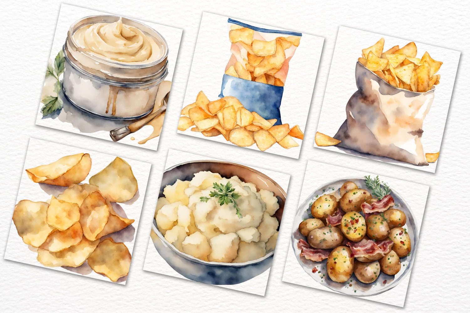 Watercolor Potato Clipart, French Fries, Potato Chips - Etsy
