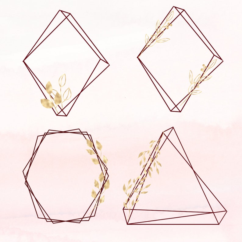 Burgundy and Gold Flowers Minimal Geometric Frames Gold | Etsy