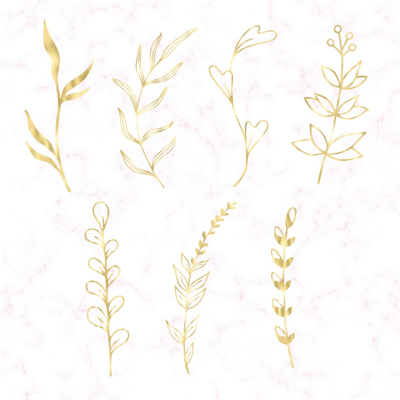 42 Gold Floral Clip Arts Gold Flower Elements Hand Drawn - Etsy