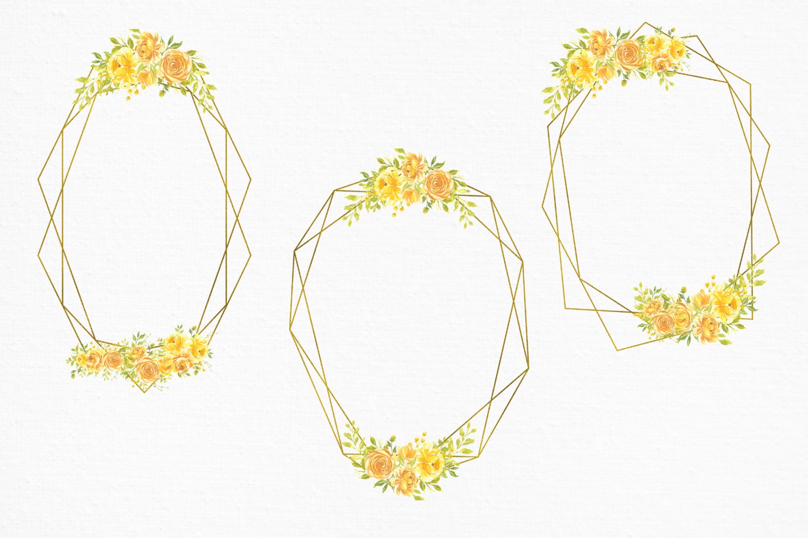 Yellow Watercolor Flowers Frames Geometric Gold Frames - Etsy