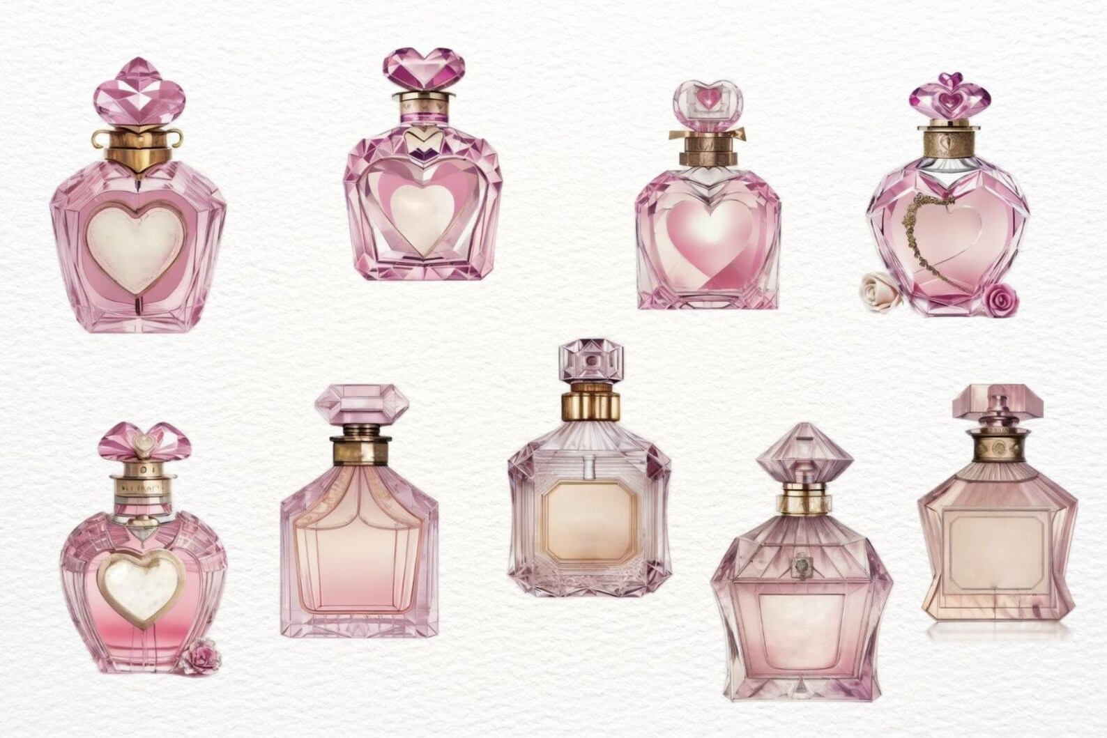 Watercolor Heart Shaped Pink Perfume Bottles Clipart - Etsy