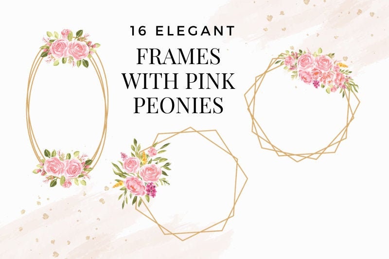Geometric Frames, Frames With Pink Peonies Watercolor, Frames With ...
