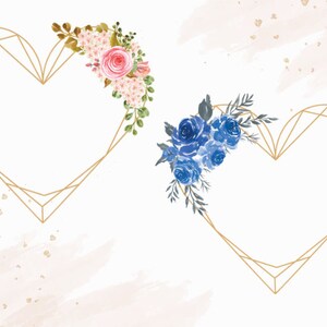 Heart Shaped Watercolor Flowers Frames, Geometric Gold Frames - Etsy