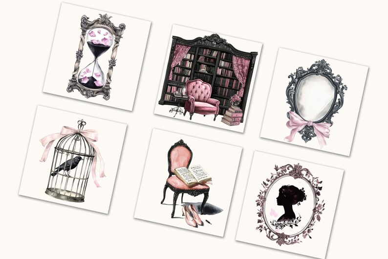 Gothic Ballerina Watercolor Clipart: Black Pink Vintage Pngs 35 Files ...