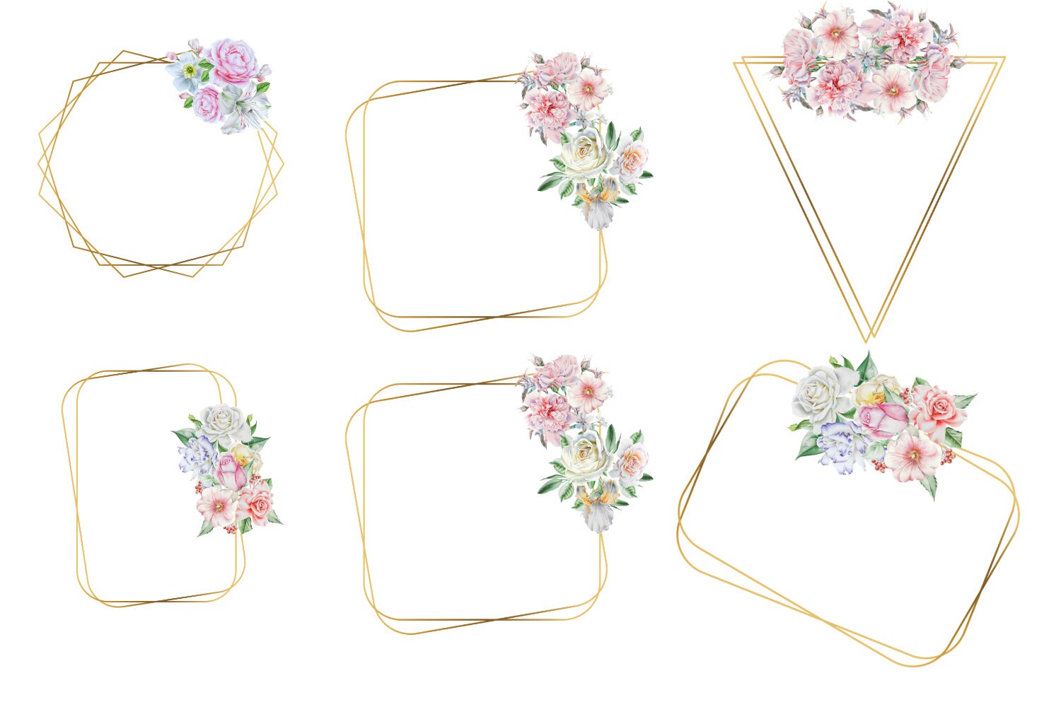 Geometric Frames, Watercolor Frames, Wreath Frames With Flowers - Etsy