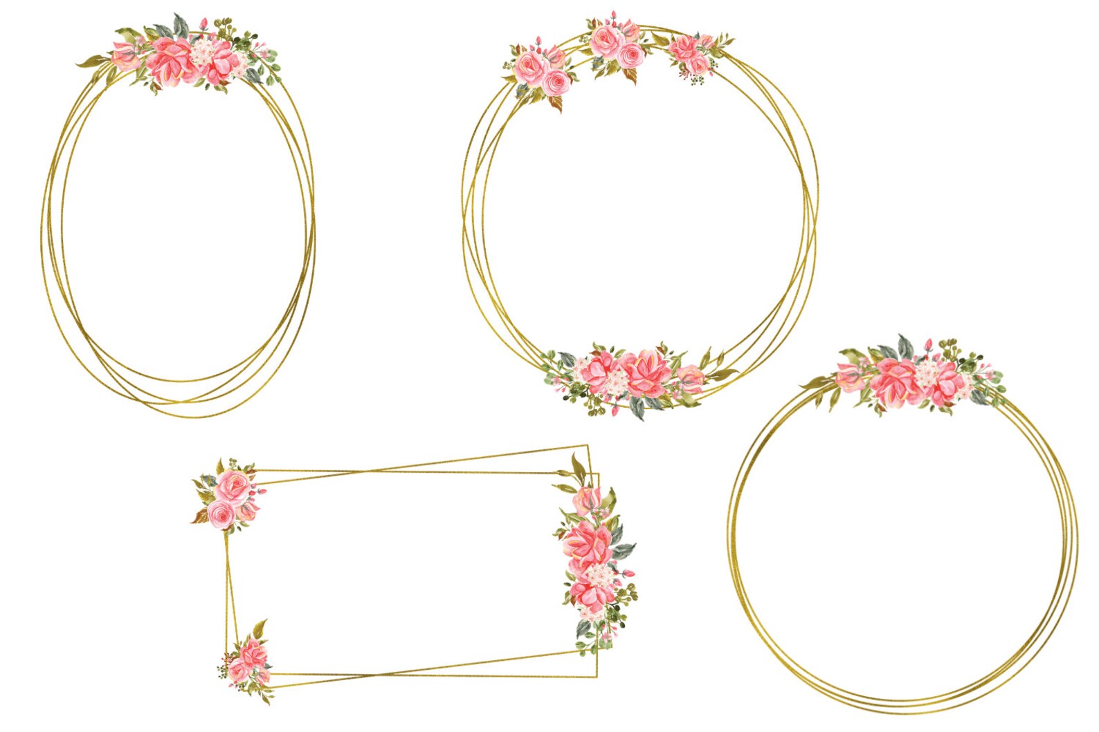 Pink Romantic Geometric Gold Frames Floral Crystal Frames - Etsy