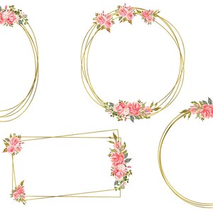 Pink Romantic Geometric Gold Frames, Floral Crystal Frames, Wedding ...