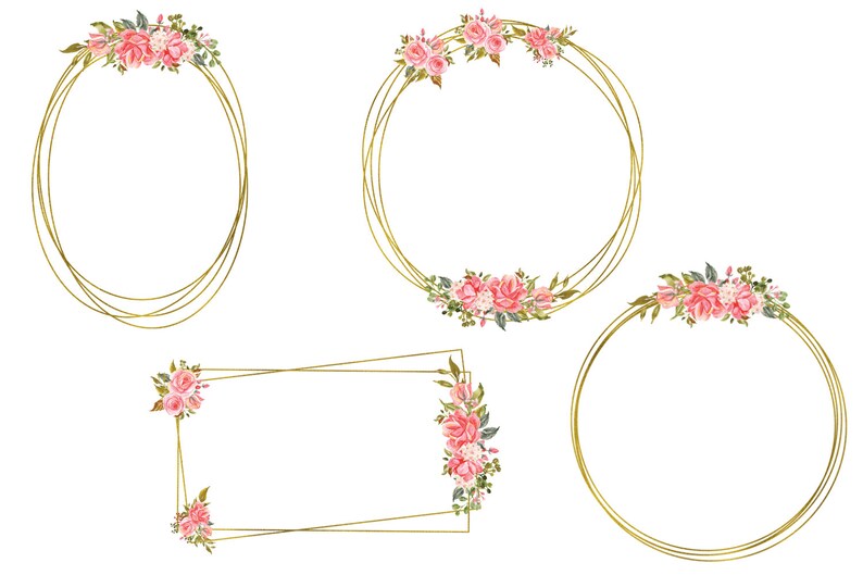 Pink Romantic Geometric Gold Frames Floral Crystal Frames - Etsy