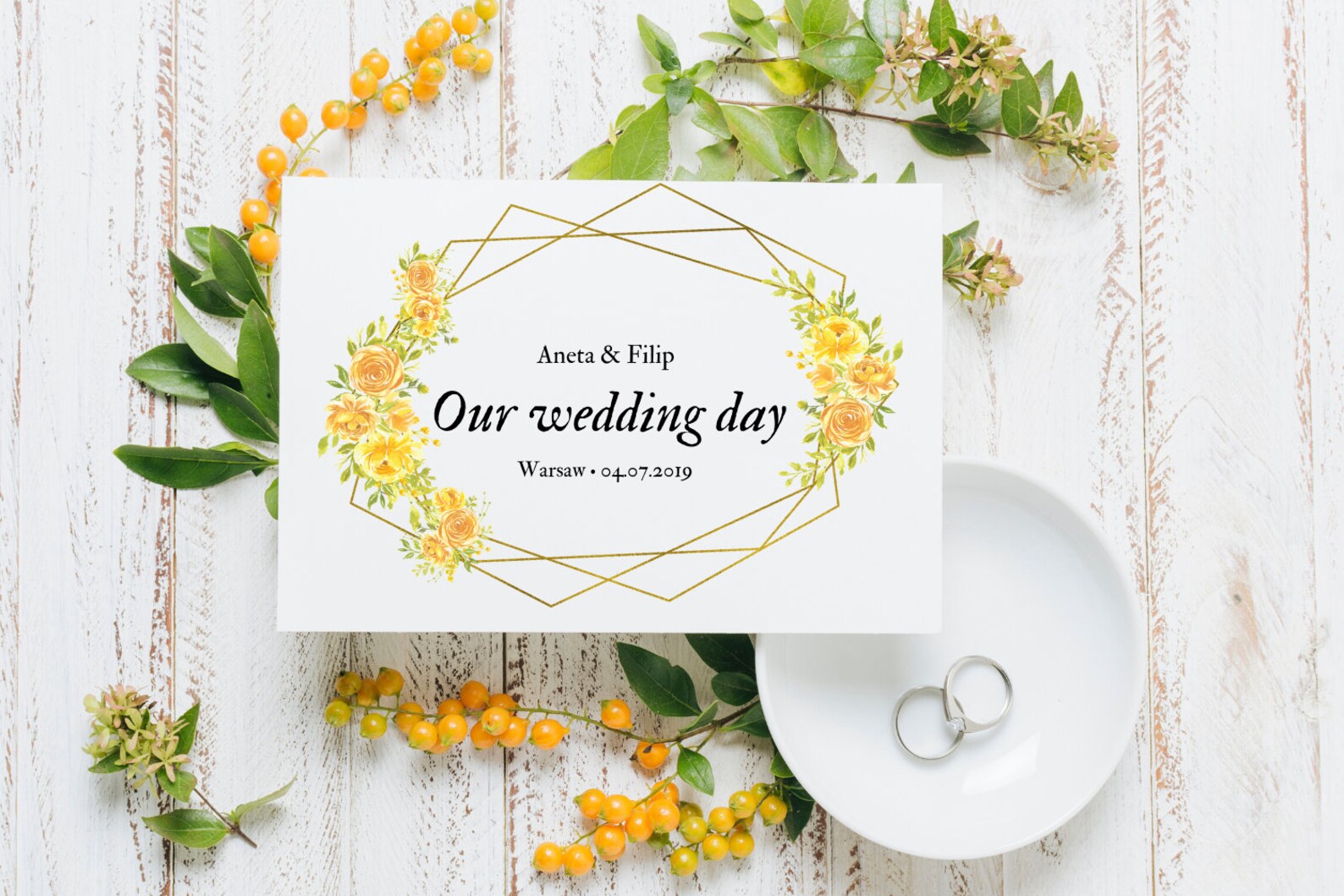 Yellow Watercolor Flowers Frames, Geometric Gold Frames, Yellow Gold ...