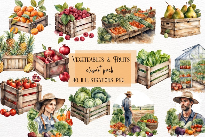 Watercolor Vegetables Clipart, Kitchen Decor, Gardening Clipart, Png ...