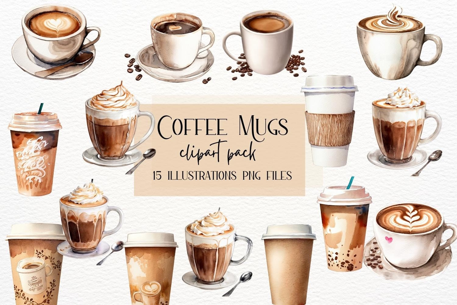 Watercolor Coffee Mugs and Cups Clipart - Etsy