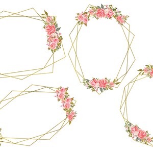 Pink Romantic Geometric Gold Frames, Floral Crystal Frames, Wedding ...