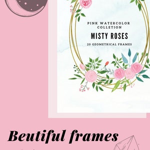 20 Decorative Frames, Watercolor Floral Geometric Frames, Rose and ...
