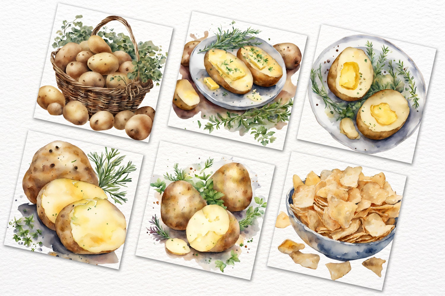 Watercolor Potato Clipart, French Fries, Potato Chips - Etsy