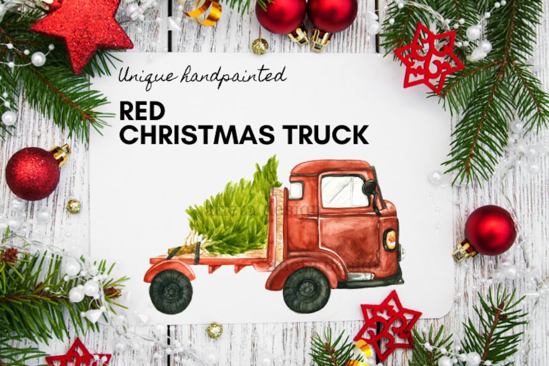 Red Christmas Truck Clipart, Vintage Christmas, Christmas Png Bundle ...