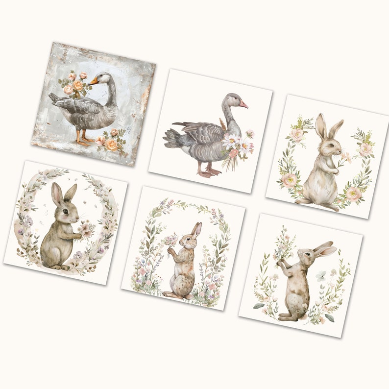 Shabby Shic Animals, Watercolor Clipart, Clipart Bundle, Boho Flowers ...