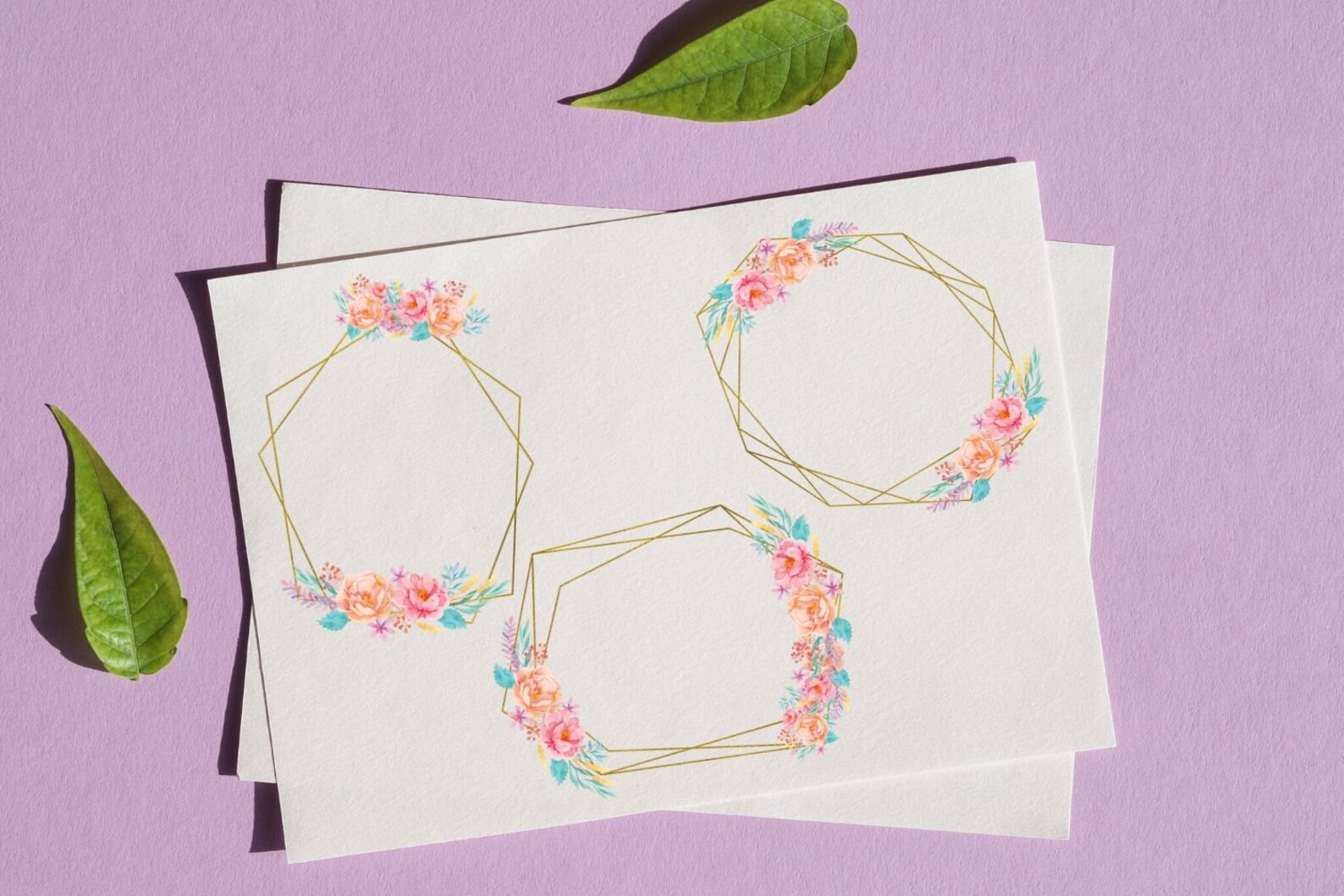 Peach Romantic Geometric Frames Frames with Pink Blue | Etsy