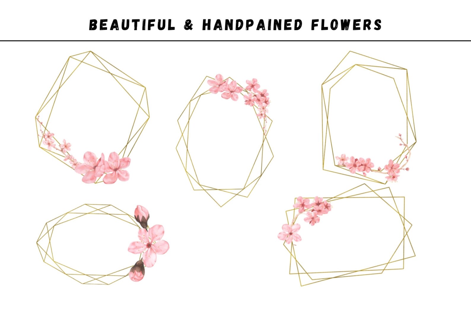 Gold Frames With Cherry Blossom Flowers Geometric Frames - Etsy