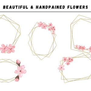 Gold Frames With Cherry Blossom Flowers, Geometric Frames - Etsy