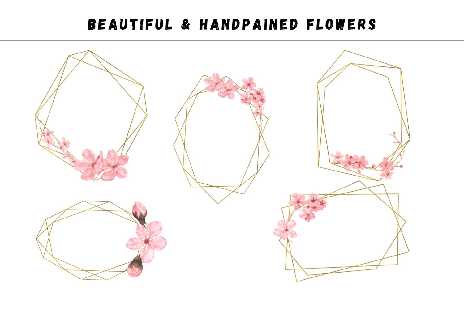 Gold Frames With Cherry Blossom Flowers Geometric Frames - Etsy