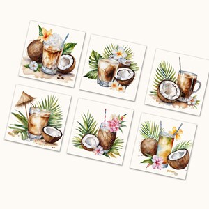 Watercolor Coconut Clipart, Tropical Food, Summer Fruit, Coconut Drink ...
