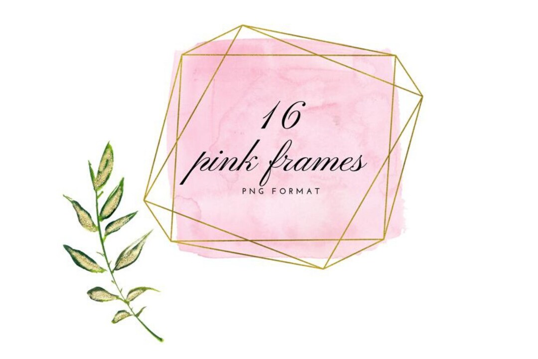 Pink and Gold Frames Clip Art, Watercolor Design Elements, Polygonal ...