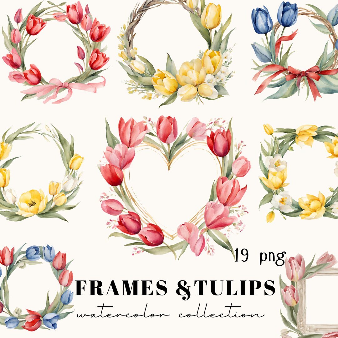 Watercolor Tulip Frames Clipart: Spring Wedding Designs (PNG) - Etsy