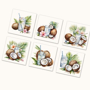 Watercolor Coconut Clipart, Tropical Food, Summer Fruit, Coconut Drink ...