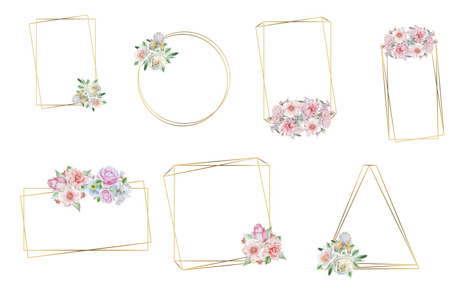 Geometric Frames, Watercolor Frames, Wreath Frames With Flowers - Etsy