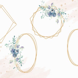 15 Geometric Frames With Flowers & Berrries, Watercolor Clipart, Frames ...