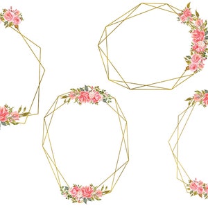 Pink Romantic Geometric Gold Frames, Floral Crystal Frames, Wedding ...